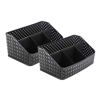 Multi-Compartment Desk & Home Organiser Baskets 2Pack - Large Size Black