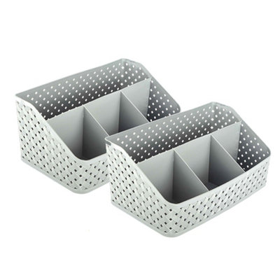 Multi-Compartment Desk & Home Organiser Baskets 2Pack - Large Size Grey