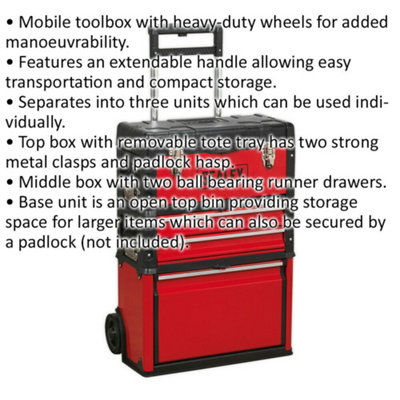Multi-Compartment Portable Tool Chest with Wheels - 495 x 280 x 720mm