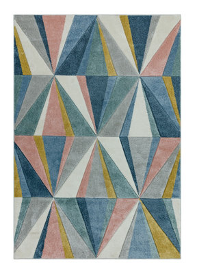 Multi Easy to Clean Geometric Rug For Living Room-80cm X 150cm
