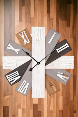 Multi Finish Wooden Plank Wall Clock 60cm Diameter