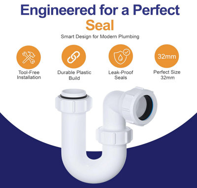 Buy Multi-fit Swivel P Trap 32mm (1.1/4') Sink Waste Pipe Trap, BS EN ...