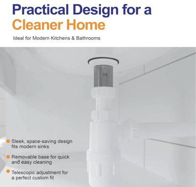 Multi-fit Telescopic Adjustable Bottle Trap - 40mm (1.1/2') Basin Waste ...