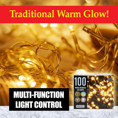 Multi Function 100 LED Lights (Mains Operated) in Warm White, Christmas ...