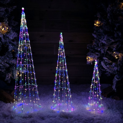 Multi Function LED White Tree Cone Trio with 640 Multi Coloured LEDs ...