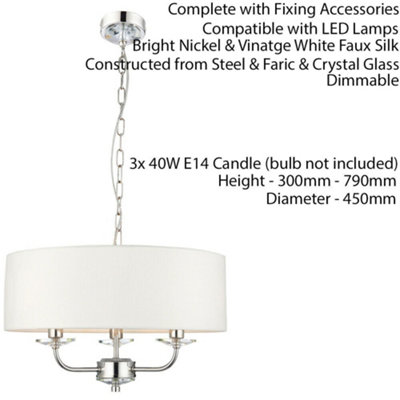Multi Light Ceiling Pendant 3 Bulb NICKEL & WHITE Chandelier Large ...