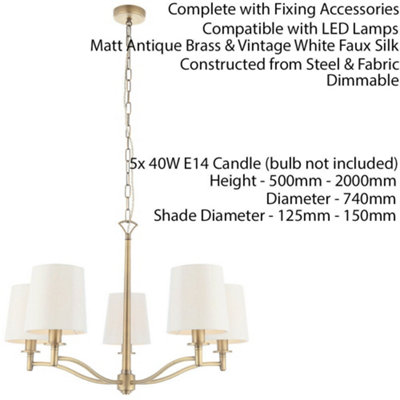 Multi Light Ceiling Pendant 5 Bulb ANTIQUE BRASS & WHITE Chandelier ...