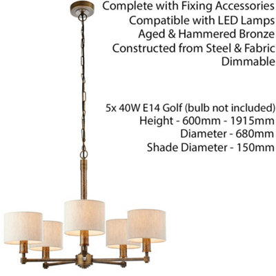 Multi Light Ceiling Pendant 5 Bulb BRONZE White Shade Vintage ...