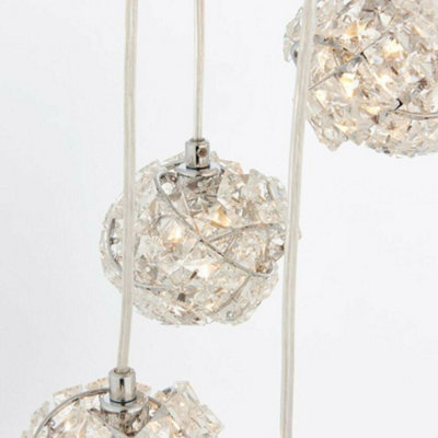 Multi Light Ceiling Pendant 5 Bulb Chrome & Crystal Glass Chandelier ...