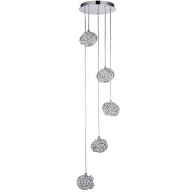 Multi Light Ceiling Pendant 5 Bulb Chrome & Crystal Glass Chandelier ...
