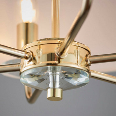 Multi Light Ceiling Pendant 6 Bulb BRASS & WHITE Chandelier Large Shade ...