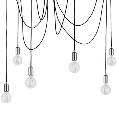 Multi Light Ceiling Pendant 6 Bulb Chrome Steel Industrial Adjustable ...