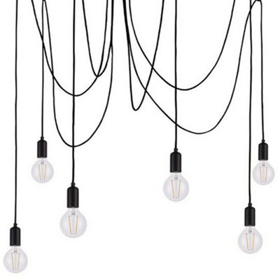 Multi Light Ceiling Pendant 6 Bulb Matt Black Industrial Adjustable ...