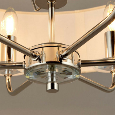 Multi Light Ceiling Pendant 6 Bulb NICKEL & WHITE Chandelier Large ...