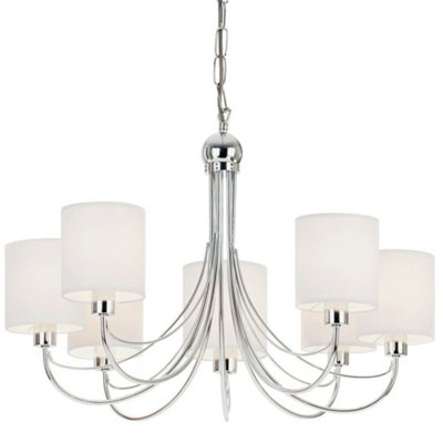 Multi Light Ceiling Pendant 7 Bulb Chrome & White Shade Chandelier ...