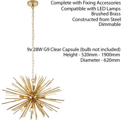 Multi Light Ceiling Pendant 9 Bulb BRASS Feature Chandelier Vintage ...