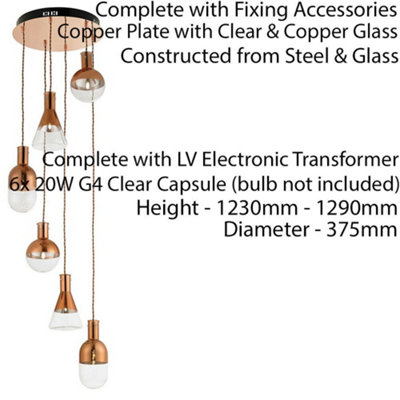 Multi Light Ceiling Pendant COPPER 6 Bulb Hanging Lamp Holder Drop ...