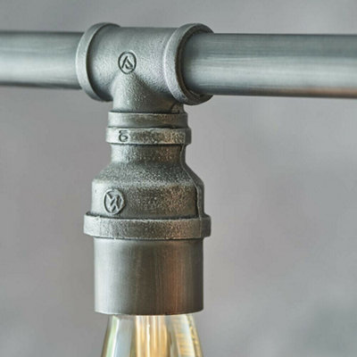 Multi Light Hanging Ceiling Pendant Aged Pewter Industrial Exposed Pipe ...