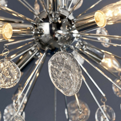 Multi Light Hanging Ceiling Pendant Chrome & Glass Drops Feature Star ...