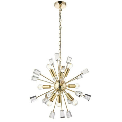 Multi Light Hanging Ceiling Pendant Satin Brass & Crystal Feature Star ...