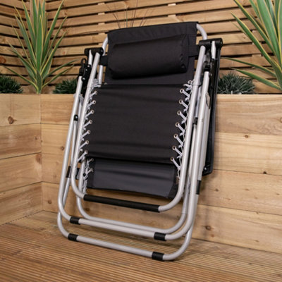 MULTI POSITION GARDEN GRAVITY RELAXER CHAIR SUN LOUNGER IN BLACK & SILVER