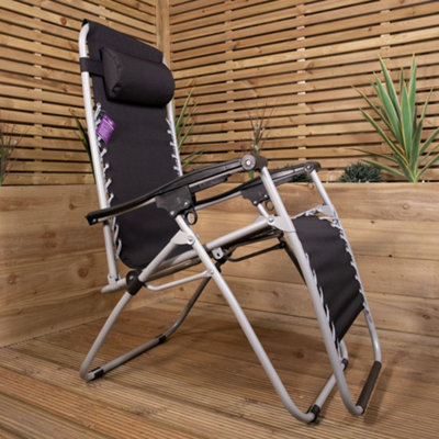 MULTI POSITION GARDEN GRAVITY RELAXER CHAIR SUN LOUNGER IN BLACK & SILVER