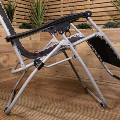MULTI POSITION GARDEN GRAVITY RELAXER CHAIR SUN LOUNGER IN BLACK & SILVER