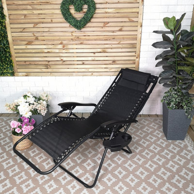 Multi Position Garden Gravity Relaxer Chair Sun Lounger with Sun Canopy ...