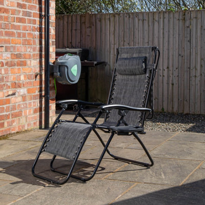 Multi Position Garden Gravity Relaxer Chair Sun Lounger with Sun Canopy in Grey