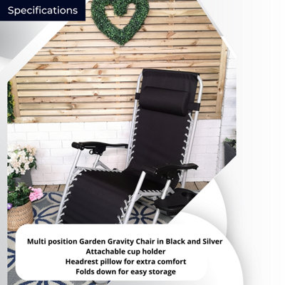 Multi Position Garden Zero Gravity Relaxer Chair Sun Lounger in Black ...