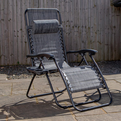 Multi Position Garden Zero Gravity Relaxer Chair Sun Lounger in Mixed Grey