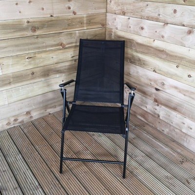 Multi Position High Back Reclining Garden Outdoor Folding Chair in Black