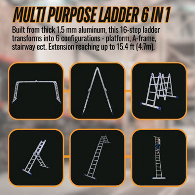 Multi-Purpose 6 IN 1 Aluminium Combination Ladder - 4.7m Tall Step ...