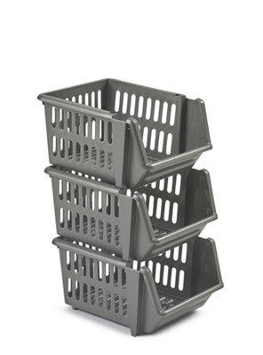 Multi-Purpose Stacking Basket 18cm - Silver | DIY at B&Q