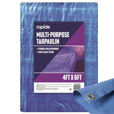 Multi Purpose Tarpaulin 4ft x 6ft Blue Waterproof Strong Protective ...