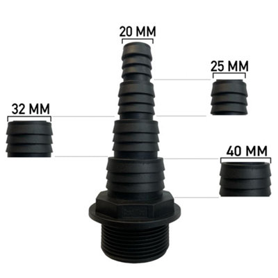 multi sized connector for use with pond pumps and filters,1.5" bsp ...