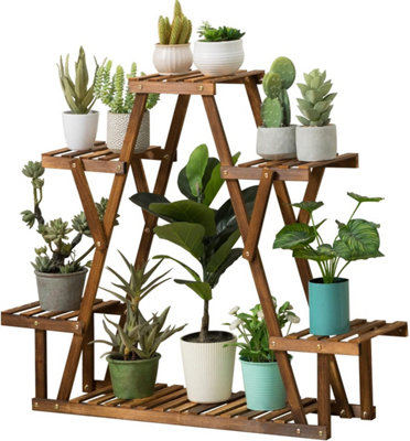 Multi-Tier Plant Display Stand Solid Pine Wood Plant Shelf Flower Stand ...