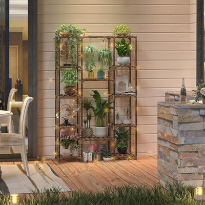 Multi Tier Slatted Brown Freestanding Wood Plant Stand Flower Display ...