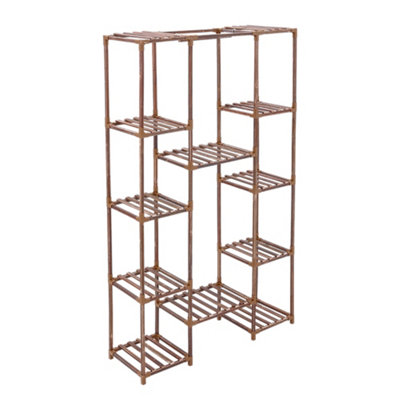 Multi Tier Slatted Brown Freestanding Wood Plant Stand Flower Display ...