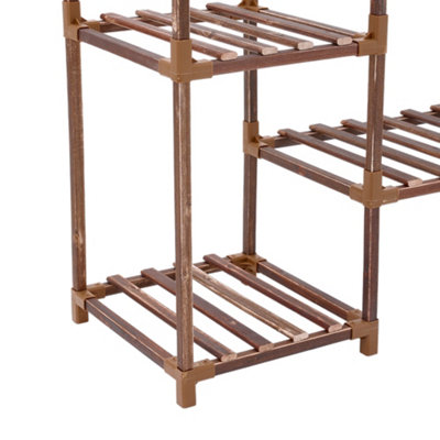 Multi Tier Slatted Brown Freestanding Wood Plant Stand Flower Display ...