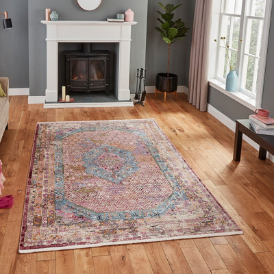 Multi Traditional Geometric Easy To Clean Rug For Dining Room-120cm X ...