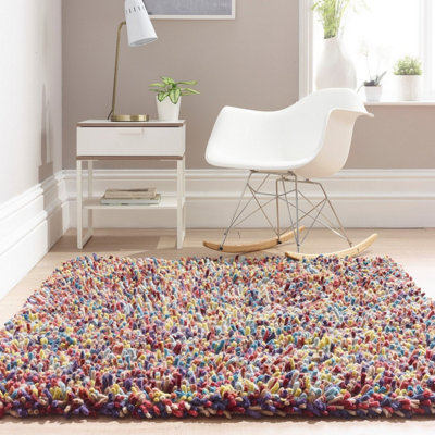 Multi Wool Handmade Modern Shaggy Easy to Clean Abstract Rug For Dining ...