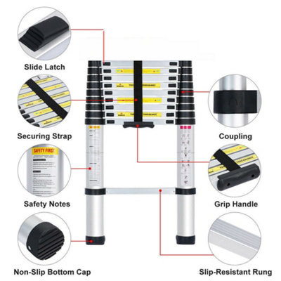 MULTIBAO 2.6m 8.5FT Aluminum Telescopic Loft Ladder Extension ...