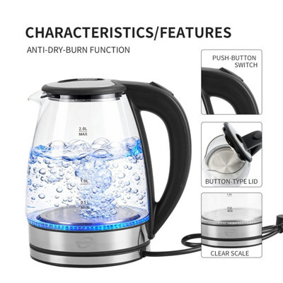 MULTIBAO 2L Electric Glass Kettle 1800W Fast Hot Water Boiler BPA-Free ...