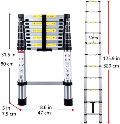 MULTIBAO 3.2m 10.5FT Aluminum Telescopic Loft Ladder Extension ...