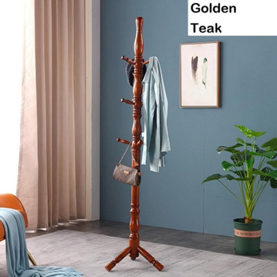 MULTIBAO Posh Solid Wood Coat Stand Tree - 9 Hooks Elegant Rack - Teak ...