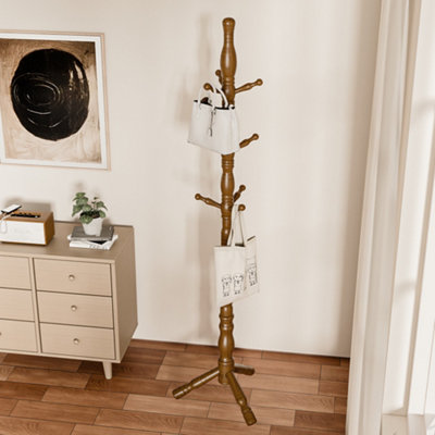 MULTIBAO Posh Solid Wood Coat Stand Tree - 9 Hooks Elegant Rack - Teak ...