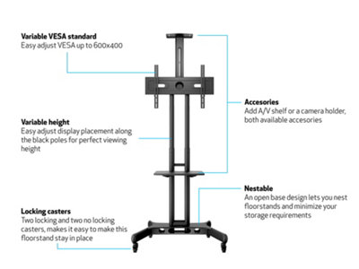 Multibrackets M Public Floorstand Basic 150 with Shelf & Camera Holder, for TVs 32-60"- Black
