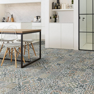 Multicolour Designer Effect Anti-Slip Vinyl Flooring for Home, Shop ...