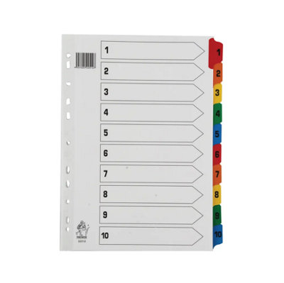 Multicoloured A4 1-10 Mylar Index Dividers